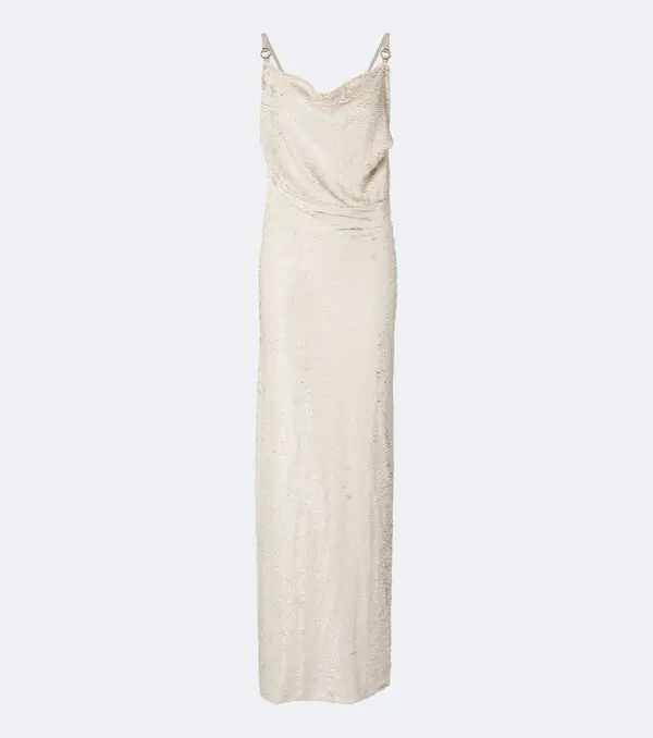 Coperni Draped Open-back Sequined Maxi Dress - Beige