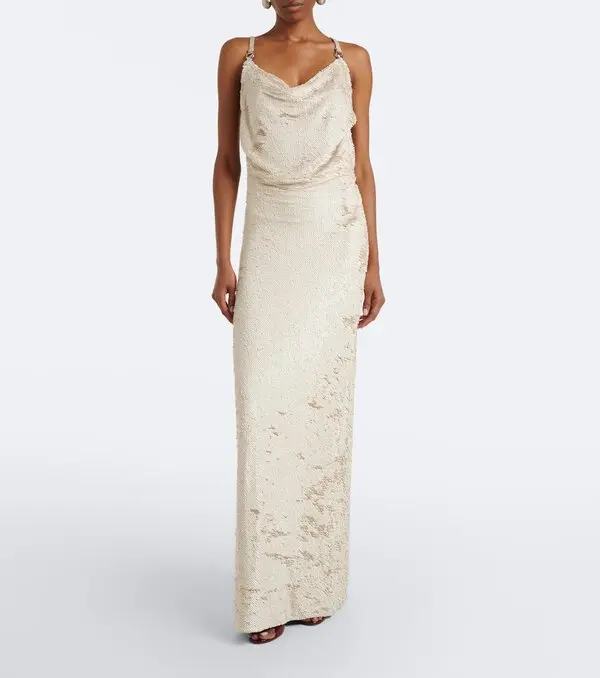 Coperni Draped Open-back Sequined Maxi Dress