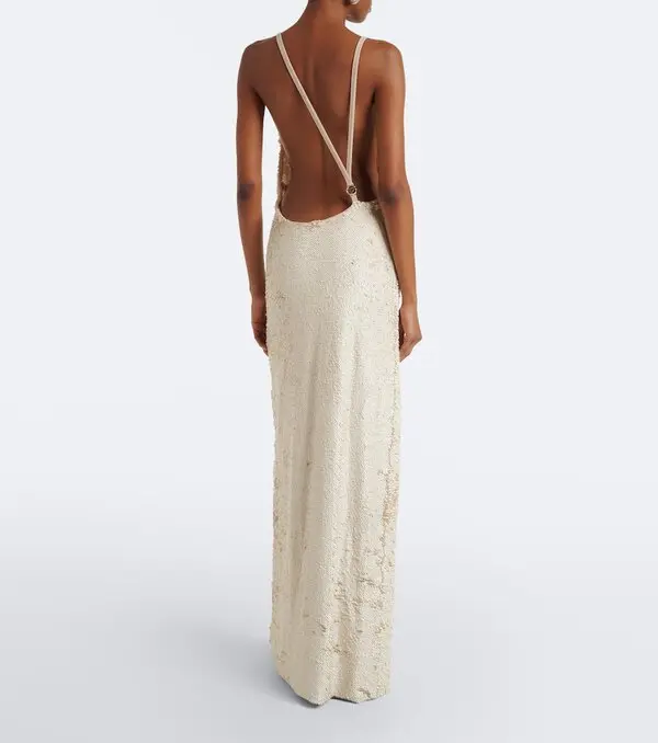 Coperni Draped Open-back Sequined Maxi Dress - Beige