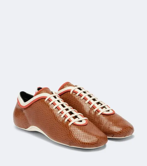 Dries Van Noten Snake-effect Leather Sneakers - Brown