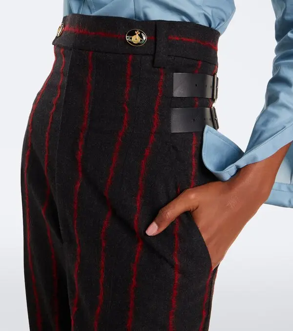 VIVIENNE WESTWOOD Lauren Wool, Alpaca, And Mohair-blend Pants In Charcoal/red Pinstripe