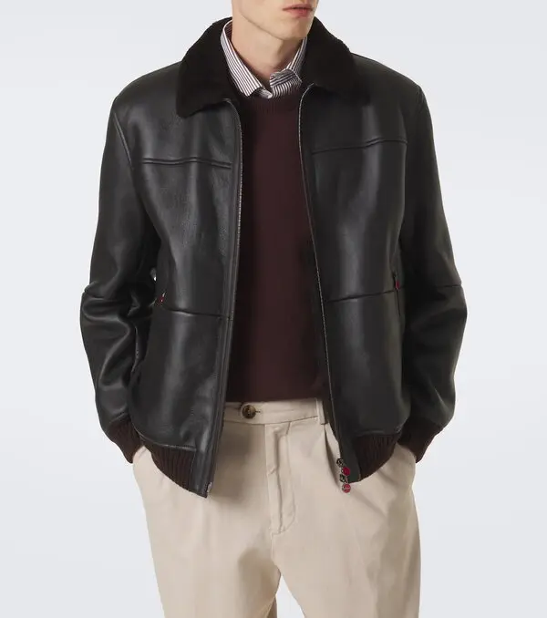 Kiton Shearling-trimmed Leather Bomber Jacket