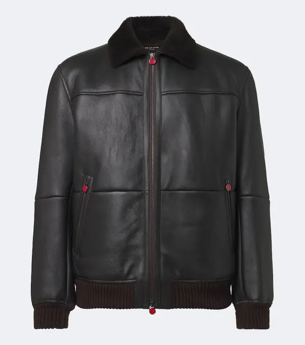 Kiton Shearling-trimmed Leather Bomber Jacket - Brown