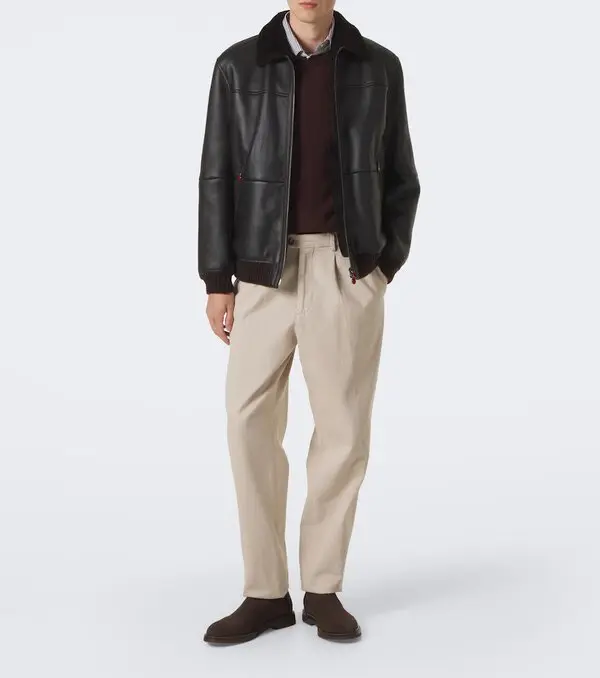 Kiton Shearling-trimmed Leather Bomber Jacket