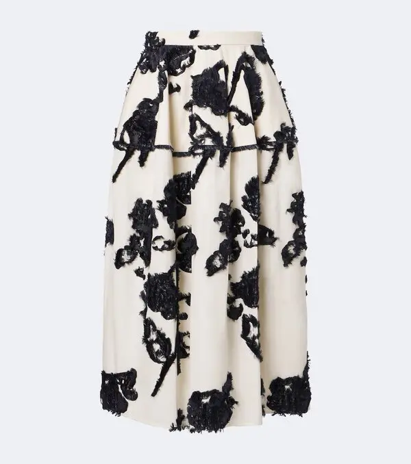 Erdem Floral Fil Coupé Poplin Midi Skirt - White