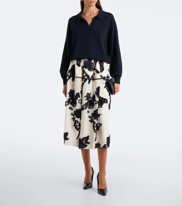 Erdem Floral Fil Coupé Poplin Midi Skirt - White