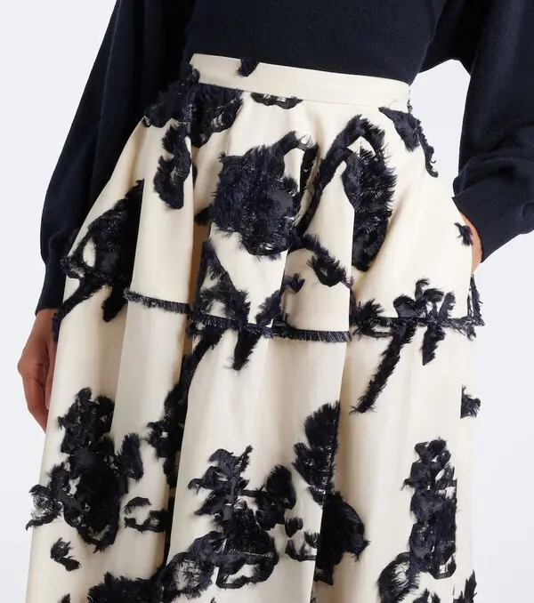 Erdem Floral Fil Coupé Poplin Midi Skirt - White