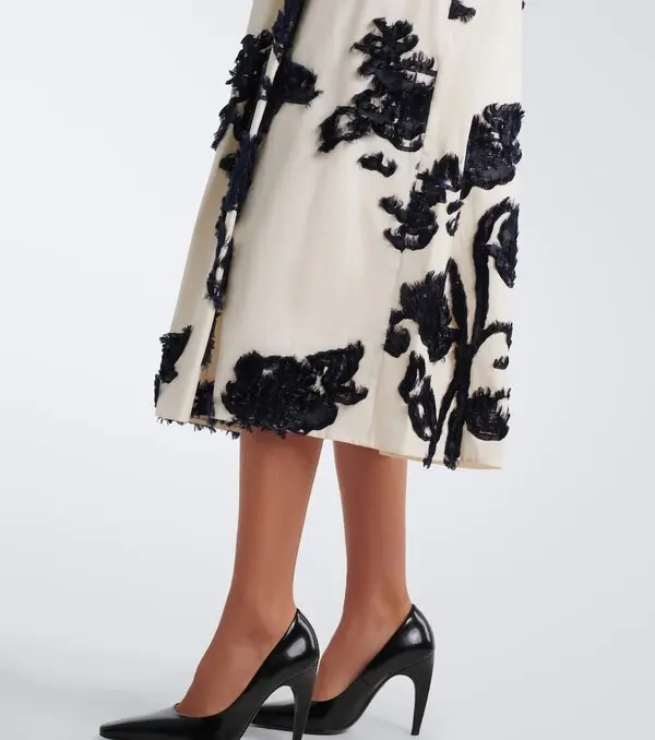 Erdem Floral Fil Coupé Poplin Midi Skirt - White