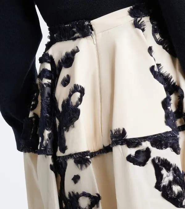 Erdem Floral Fil Coupé Poplin Midi Skirt - White