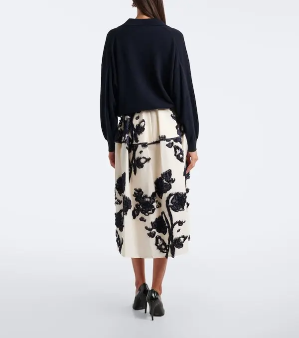 Erdem Floral Fil Coupé Poplin Midi Skirt - White