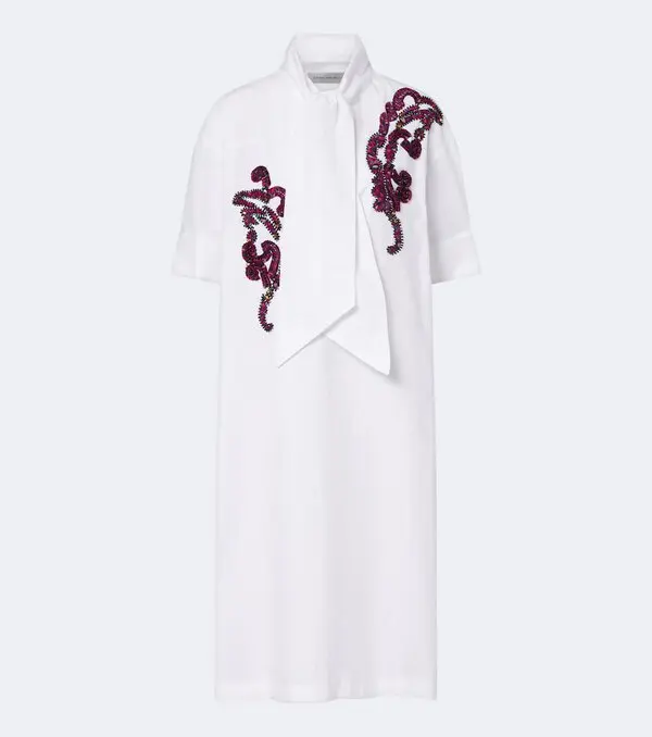 Dries Van Noten Embroidered Cotton Poplin Midi Dress - White