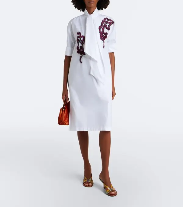 Dries Van Noten Embroidered Cotton Poplin Midi Dress