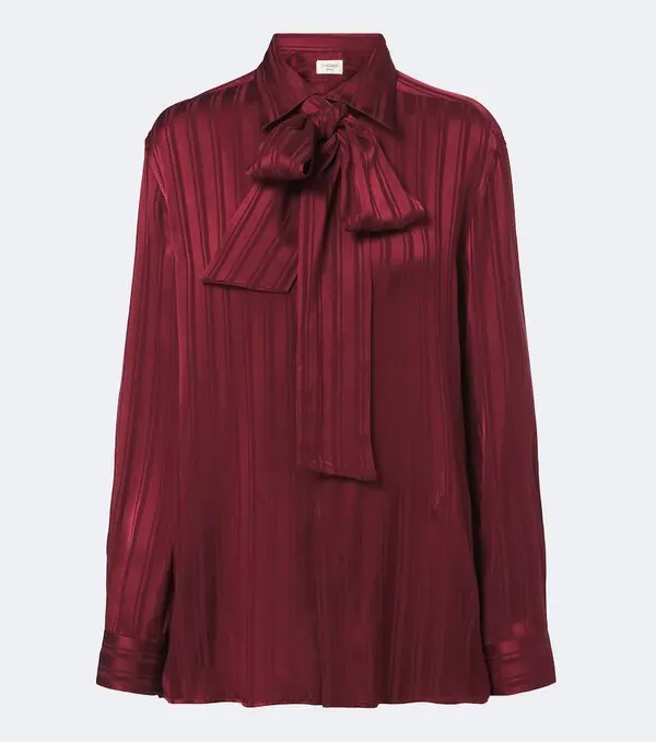 Saint Laurent Tie-neck Striped Silk Jacquard Blouse