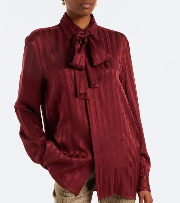 Saint Laurent Tie-neck Striped Silk Jacquard Blouse