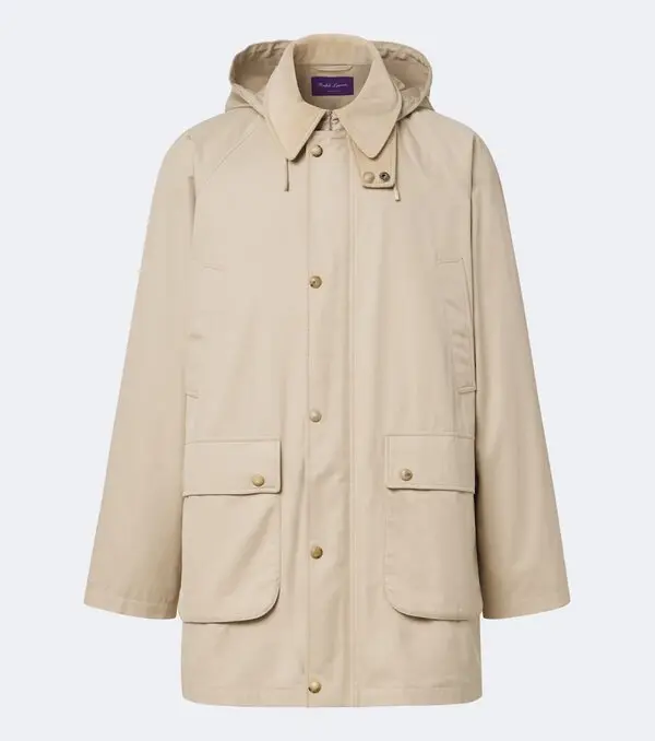 Ralph Lauren Purple Label Hooded Cotton Twill Coat - Beige
