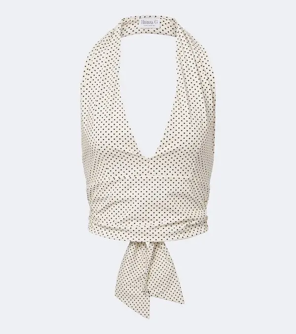 Hunza G Polka Dot Halterneck Crop Top - White