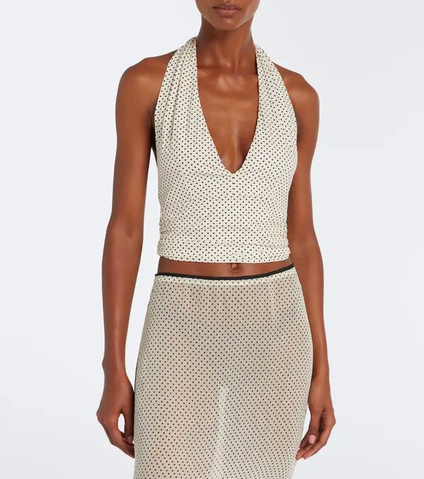 Hunza G Polka Dot Halterneck Crop Top - White