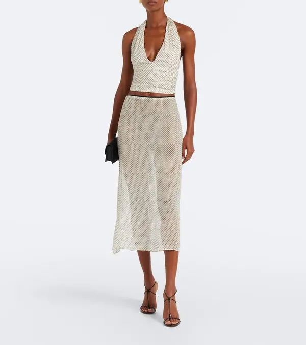 Hunza G Polka Dot Halterneck Crop Top - White