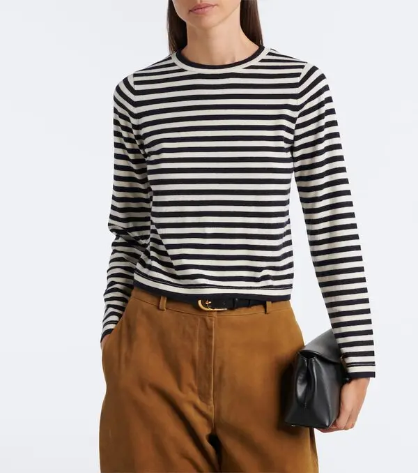 Extreme Cashmere N°451 Lisa Striped Cotton And Cashmere Top