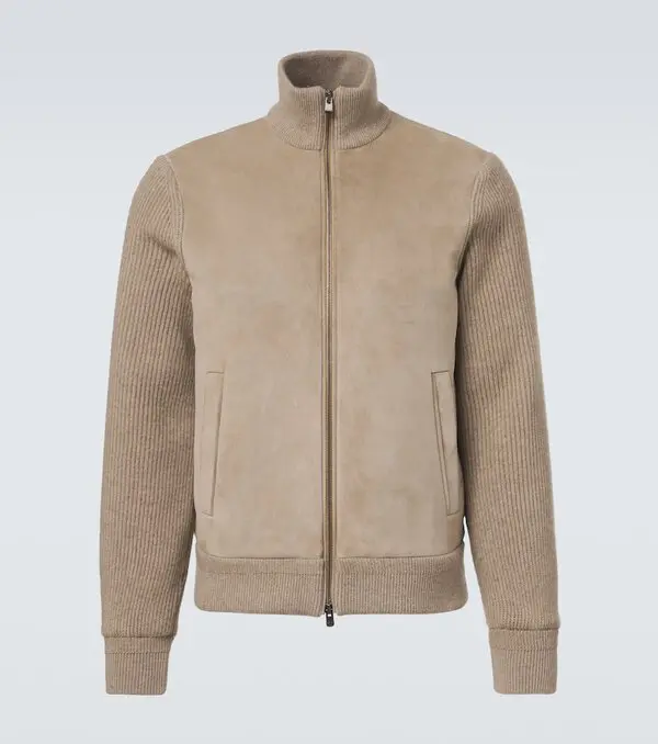 Agnona Cashmere And Suede Bomber Jacket - Beige