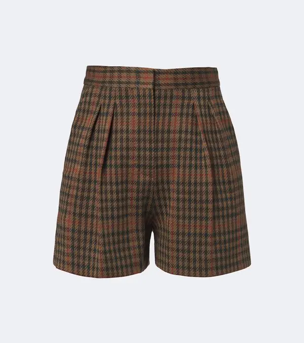 Max Mara Prince Of Wales Wool And Cotton Shorts - Brown