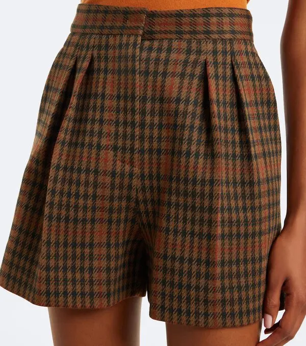 Max Mara Prince Of Wales Wool And Cotton Shorts - Brown