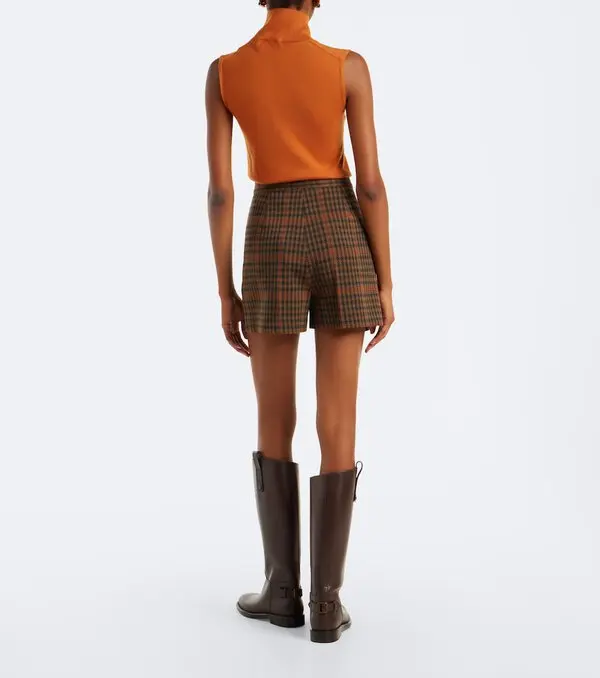 Max Mara Prince Of Wales Wool And Cotton Shorts - Brown