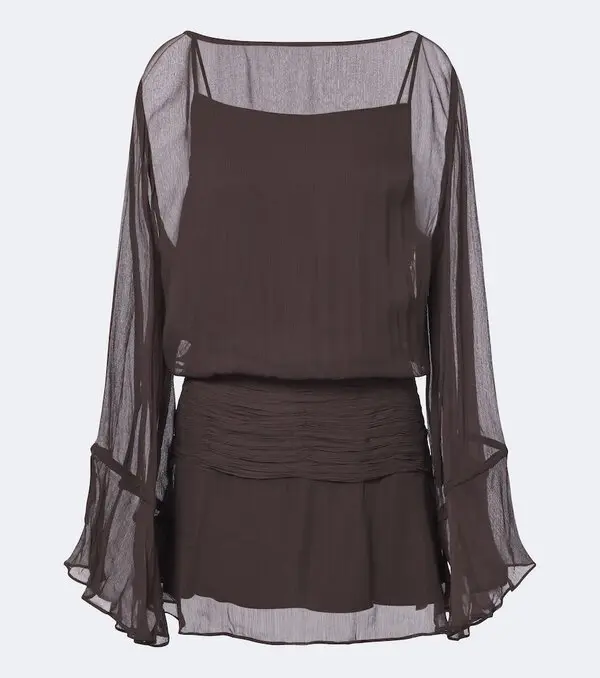 Staud Beatrix Ruched Chiffon Minidress - Brown