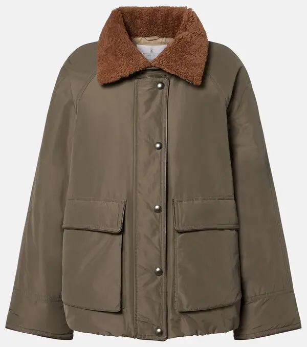 Brunello Cucinelli Shearling-trimmed Cotton-blend Jacket - Green