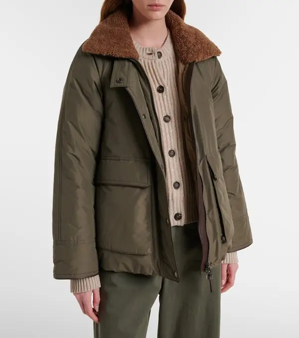 Brunello Cucinelli Shearling-trimmed Cotton-blend Jacket - Green