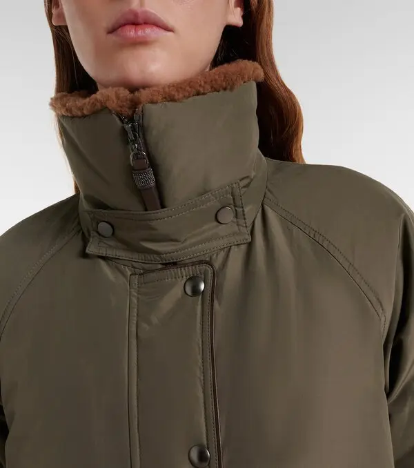 Brunello Cucinelli Shearling-trimmed Cotton-blend Jacket - Green