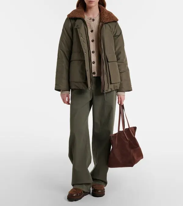 Brunello Cucinelli Shearling-trimmed Cotton-blend Jacket - Green