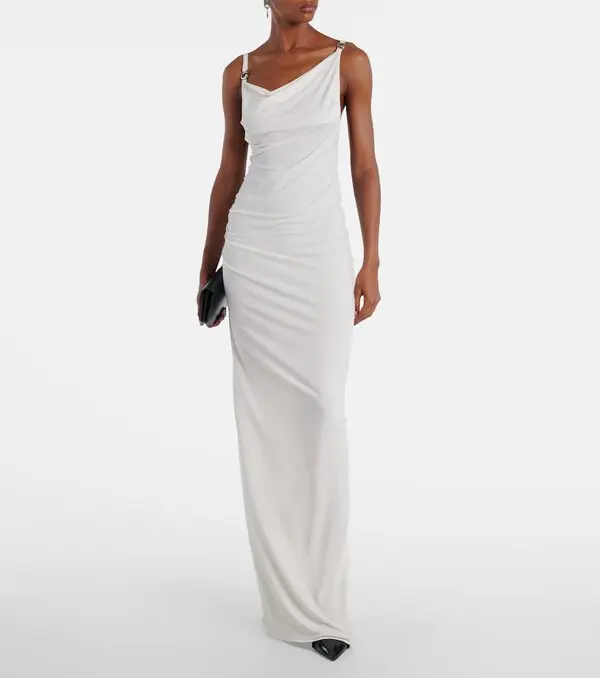 Coperni Draped Open-back Jersey Maxi Dress - White