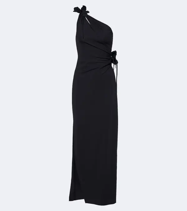 Coperni Floral-appliqué Asymmetric Cocktail Dress - Black