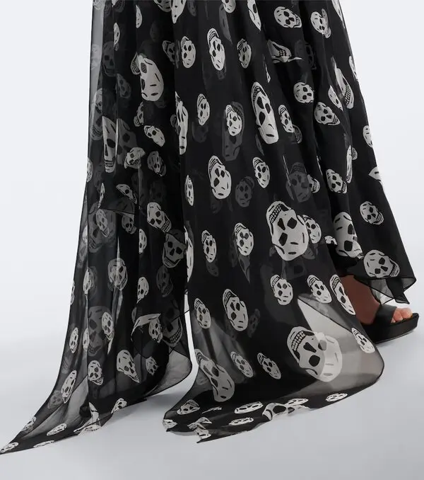 Alexander McQueen Skull Silk Chiffon Maxi Dress