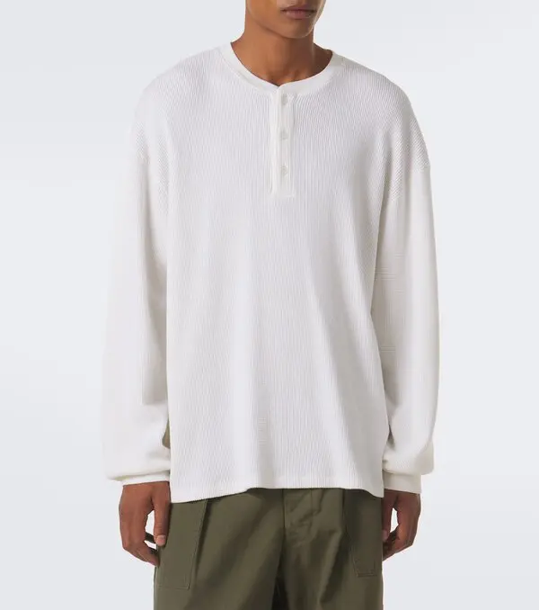 A.PRESSE Waffle-knit Cotton-blend Henley Shirt