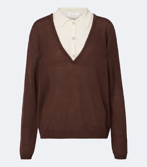 AYA MUSE Eirae Paneled Linen-blend Sweater - Brown