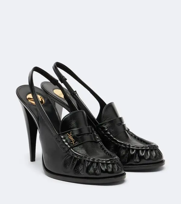 Saint Laurent Le Loafer Leather Slingback Pumps - Black