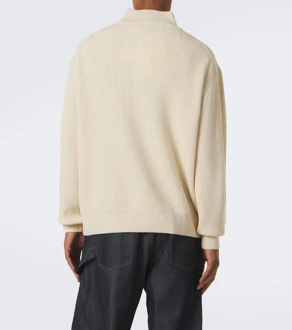 JW Anderson Ribbed-knit Wool And Cotton Sweater With Quarter Zip - Beige
