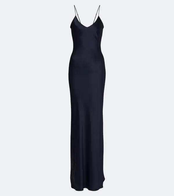 NILI LOTAN Silk Satin Maxi Slip Dress - Blue