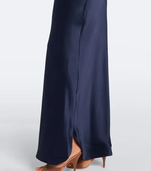 NILI LOTAN Silk Satin Maxi Slip Dress - Blue