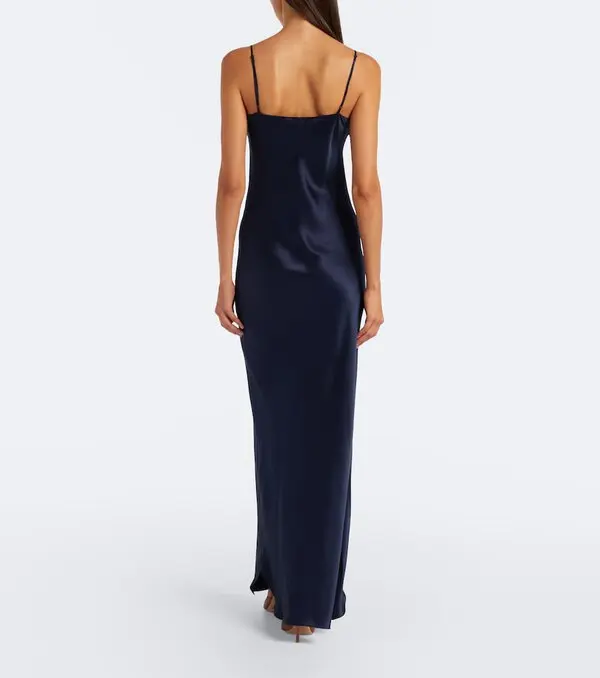 NILI LOTAN Silk Satin Maxi Slip Dress - Blue