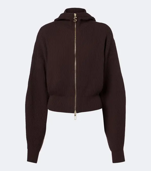 Sportmax Ribbed Knit Wool And Cashmere Zip-up Cardigan - Brown