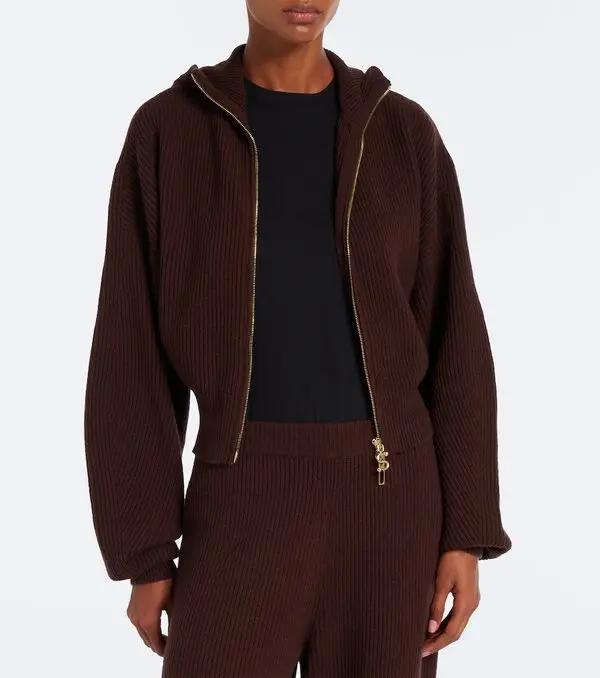 Sportmax Ribbed Knit Wool And Cashmere Zip-up Cardigan - Brown