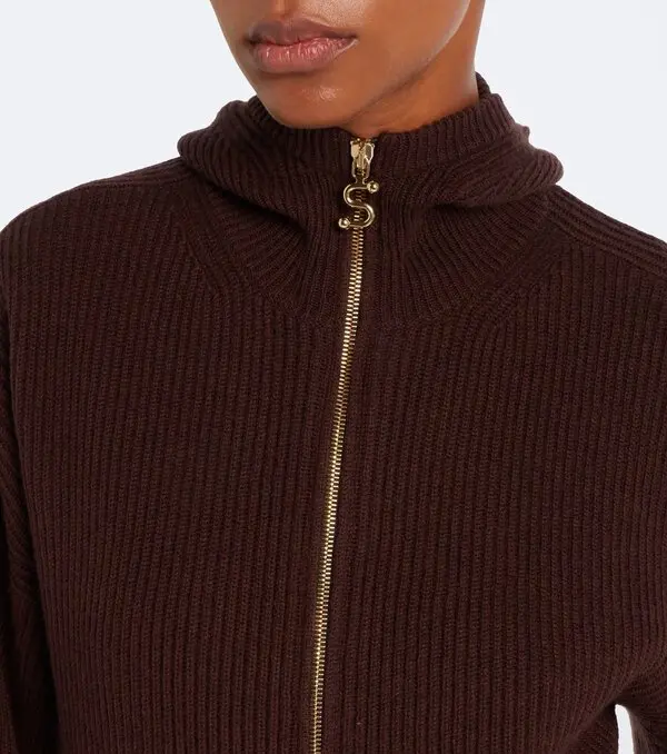 Sportmax Ribbed Knit Wool And Cashmere Zip-up Cardigan - Brown