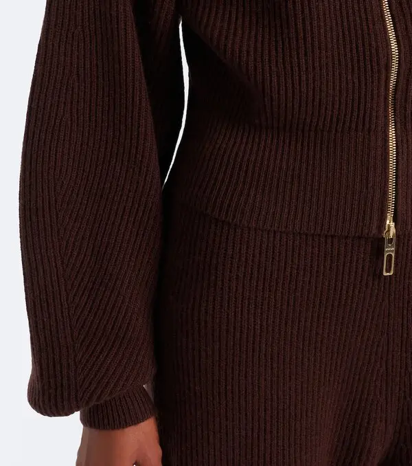 Sportmax Ribbed Knit Wool And Cashmere Zip-up Cardigan - Brown