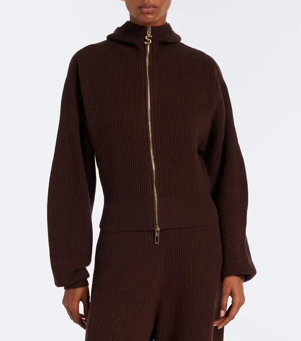 Sportmax Ribbed Knit Wool And Cashmere Zip-up Cardigan - Brown