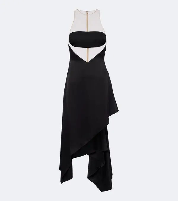 David Koma Asymmetric Mesh-paneled Midi Dress - Black