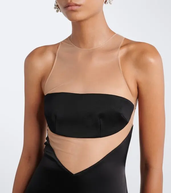 David Koma Asymmetric Mesh-paneled Midi Dress