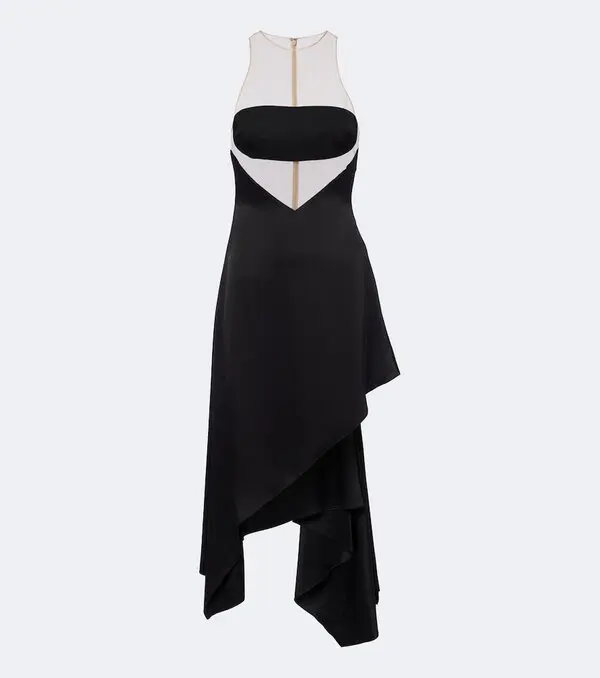 David Koma Asymmetric Mesh-paneled Midi Dress - Black